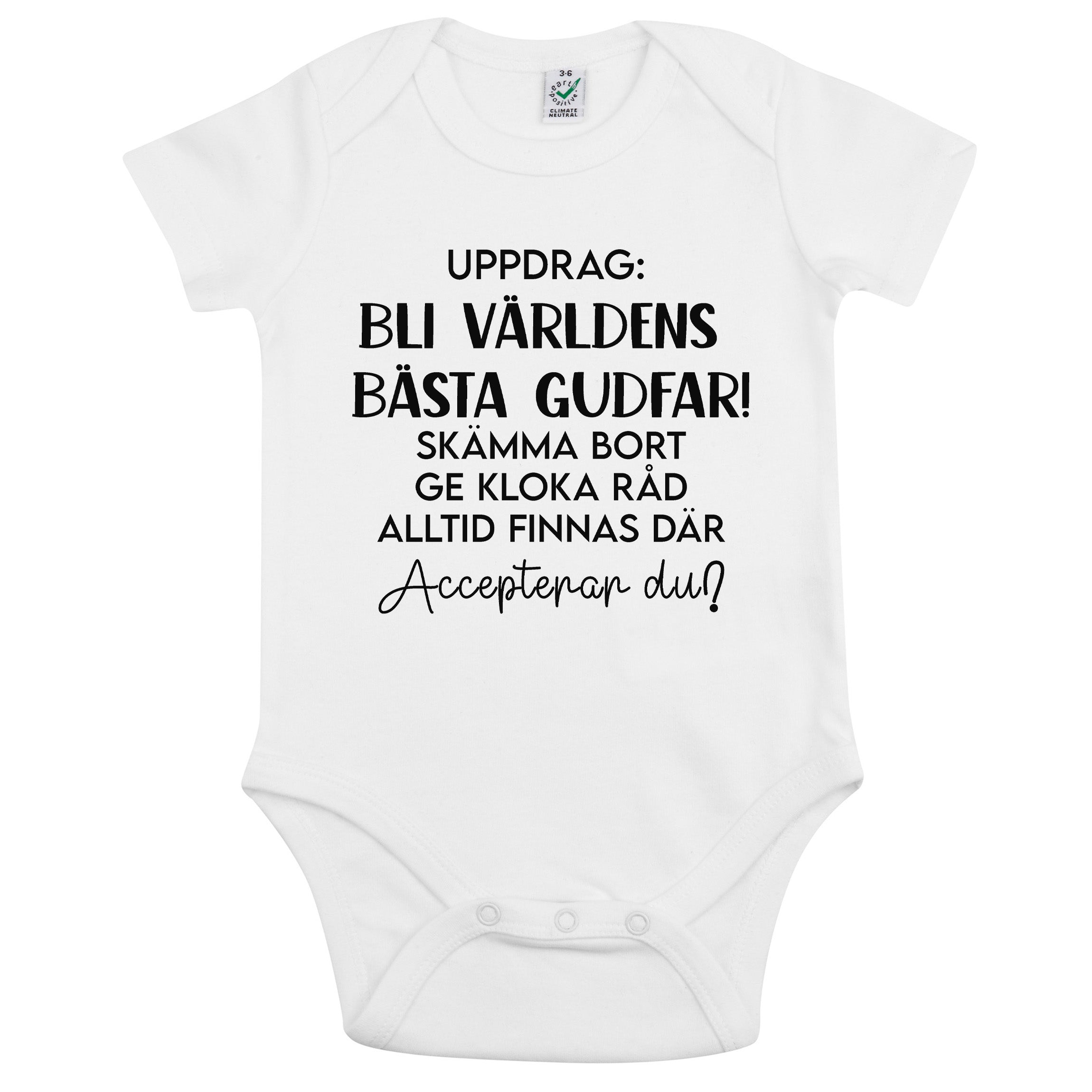 Uppdrag: Bli världens bästa Gudmor/Gudfar! – Babybody – Blanco Design